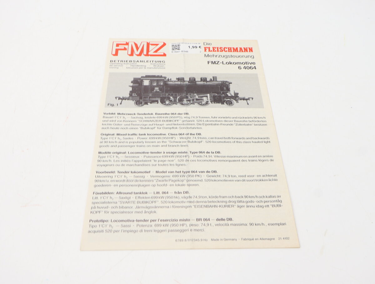 E1641 Fleischmann H0 Betriebsanleitung für FMZ Dampflok 64064