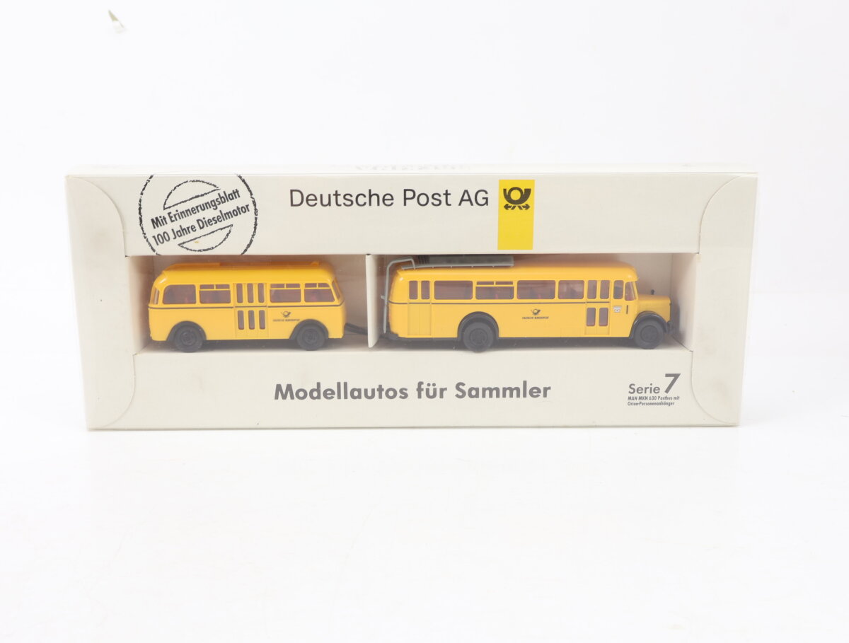 Brekina H0 Modellauto Set Deutsche Post AG Serie 7 Postbus mit Anhäng ...