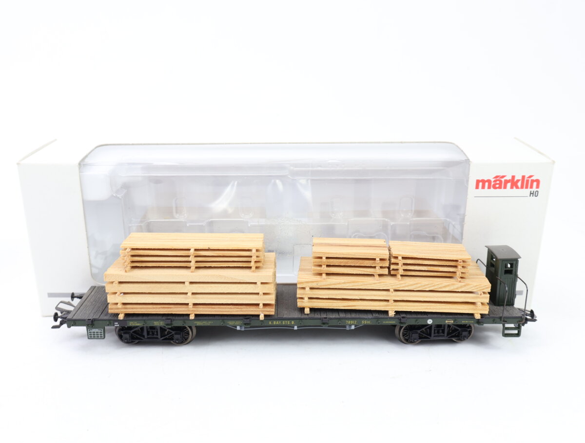 Märklin H0 46282 Güterwagen Rungenwagen mit Holzladung 78912 K.B