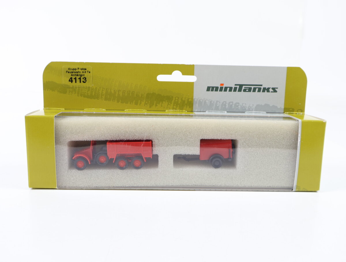 Herpa minitanks H0 4113 Krupp Protze Feuerwehr mit Ts Anhänger r
