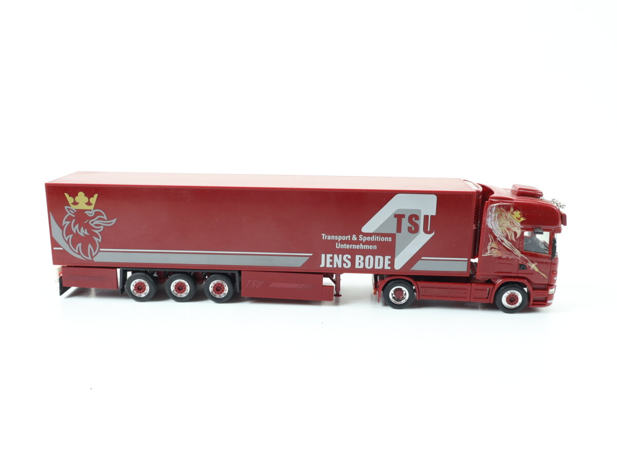 Herpa H0 LKW Scania CS HD Kühlkoffer-Sattelzug TSU "Jens Bode" r