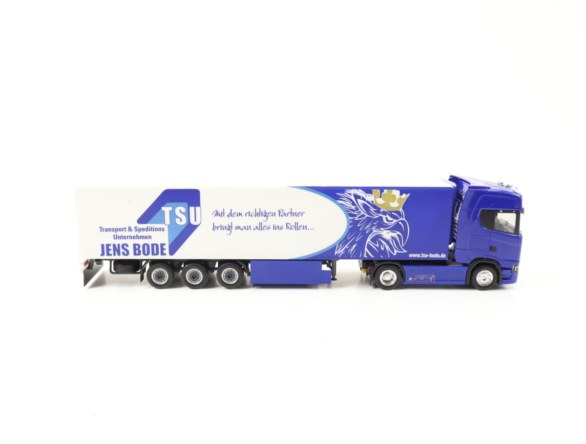 Herpa H0 LKW Scania Kühlkoffer-Sattelzug TSU Jens Bode mit dem r
