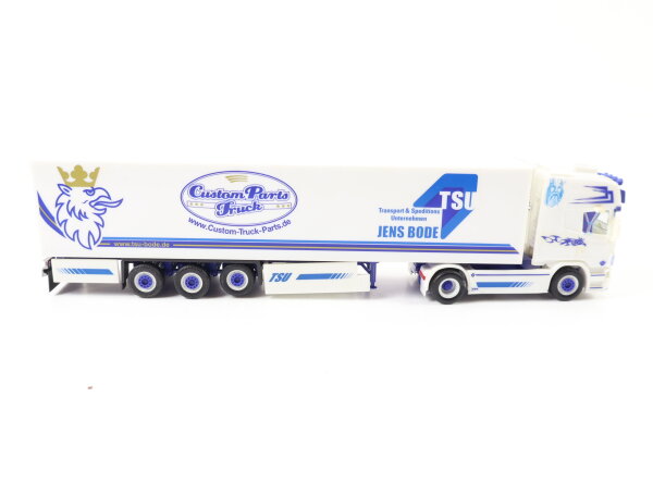 Herpa H0 157902 LKW Scania R04 TL Kühl-Sattelzug TSU Jens Bode C