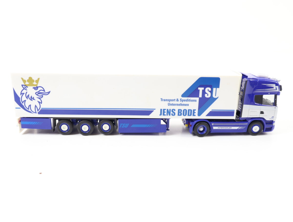 Herpa H0 LKW Scania R520 Kühlkoffer-Sattelzug TSU Jens Bode Tran